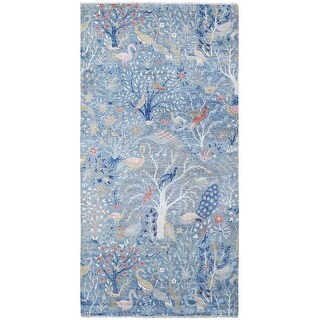 Shahbanu Rugs Steel Blue Afghan Peshawar Hand Knotted Birds of Paradise ...