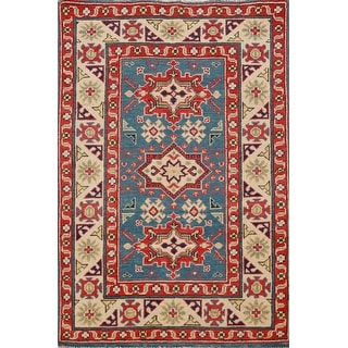 Blue Kazak Foyer Rug Geometric Hand-Knotted Wool Carpet - 2'7"x 4'0 ...
