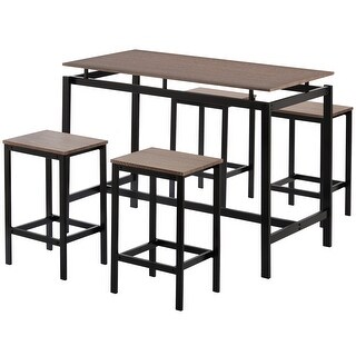5-Piece Industrial Counter Height Table Set with 4 Chairs & Foot Pads ...