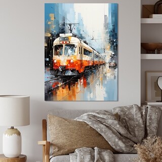 Designart "White Orange Abstract Train" Train Canvas Prints - Bed Bath ...