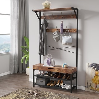 4 in 1 Hall Tree, Entryway Bench with Coat Rack, Shoe Bench - Bed Bath ...
