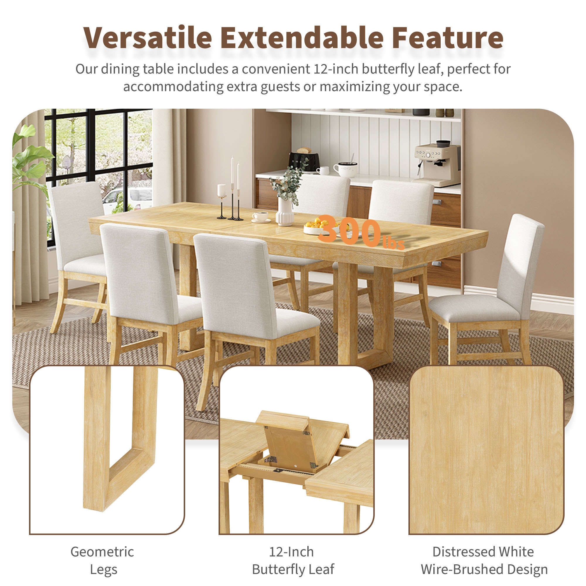 Extendable 60 to 72 Wood Dining Table with 6 Dining Chairs Natural Bed Bath Beyond 41129791