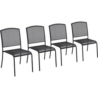 Outdoor Cafe Steel Mesh Stacking Chair, Black, 4 Pack - Black - 23"L x ...
