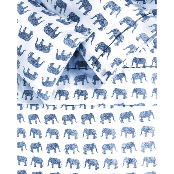 Printed Design Cotton Collection 400 Thread Count Navy Elephants ...