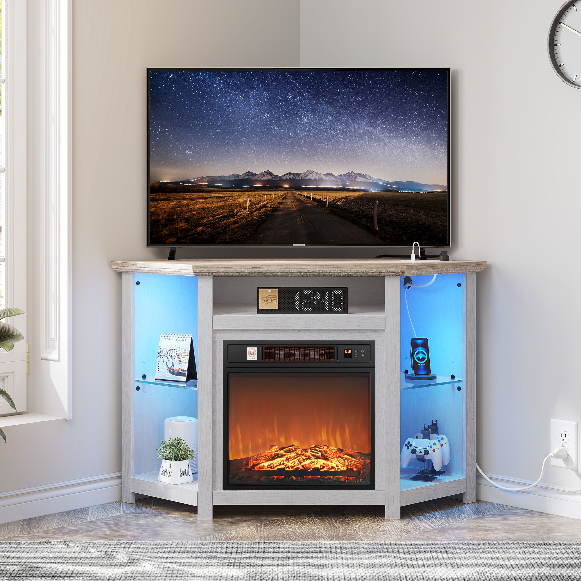 Moasis 44 Corner LED TV Stand for TVs up to 55 with 18 Fireplace