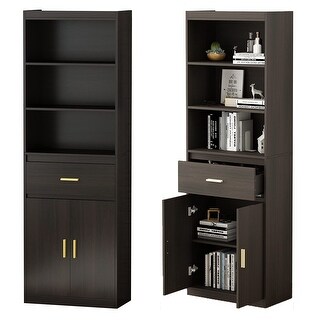 Modern Bookcase Storage Cabinet, Tall Storage Wooden Bookshelf with 3 ...