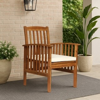Gerry Dining Chair, Traditional Slat Design Brown Acacia Wood, Beige ...