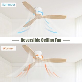 52" Wood Ceiling Fan No Lights with Remote, 3 Blades Ceiling Fans ...