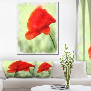 Designart "Big Red Poppy Flower Watercolor" Flower Canvas Print Artwork ...