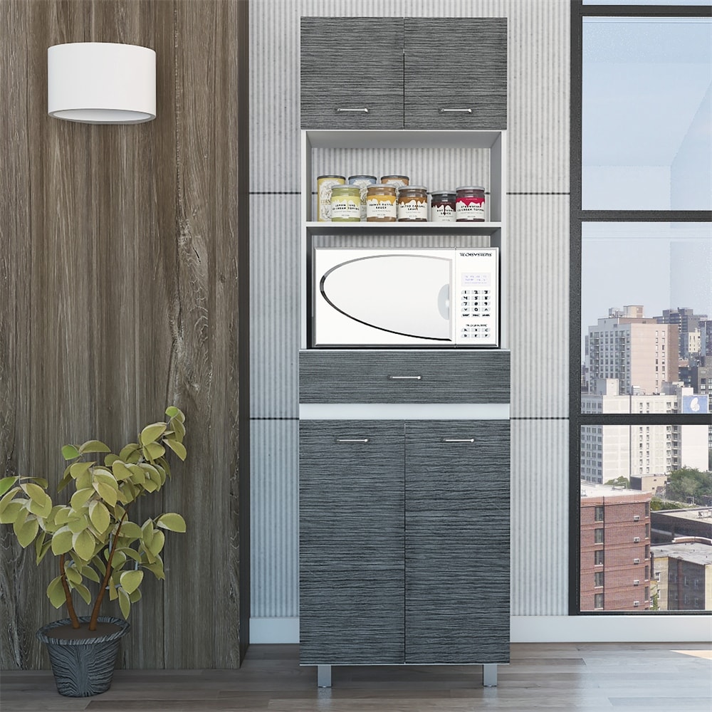 Double Door Microwave Cabinet with Drawer and Shelf - N/A - On Sale ...