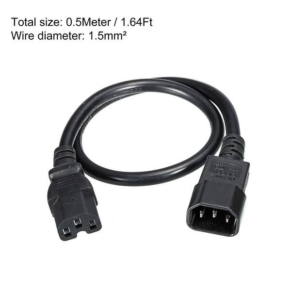 AC Power Cord 3 Prong C14 Male to C15 Female 0.5M PDU Extension Cable - Black - 250V 10A - Bed ...