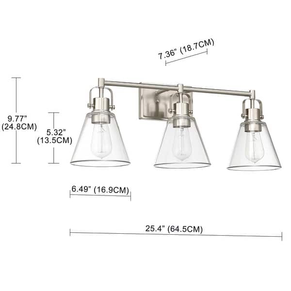 25.4 in. 3-Light Vanity Light with Brushed Nickel Finish and Clear ...