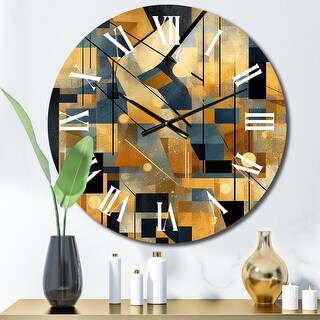 Designart "Gold Cubist Visions II" Cubism Oversized Wall Clock - Bed ...
