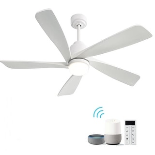 52 Inch Modern Ceiling Fan With Dimmable LED Light 5 Solid Wood Blades ...