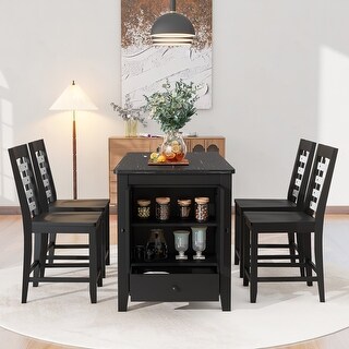 5-Piece Counter Height Dining Table Set with Marble Table Top - Bed ...
