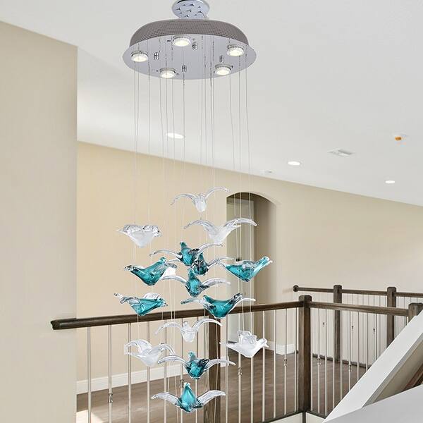 Flock of Birds Hand Blown Art Glass Hanging Fixture - Polished Chrome ...
