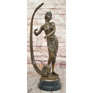 Coudray “Egyptian Harp Player” – Ornate Bronze Sculpture On Marble Base ...