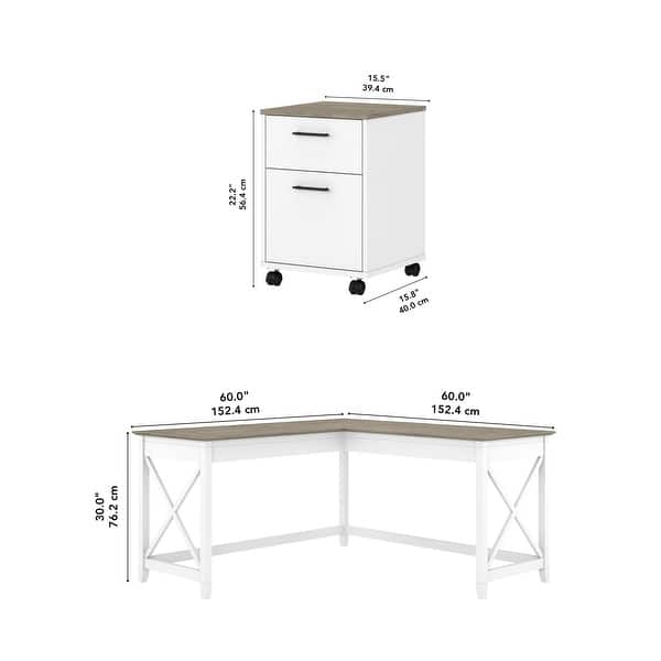 Key West 60W L Desk with 2 Drawer File Cabinet by Bush Furniture - Bed ...