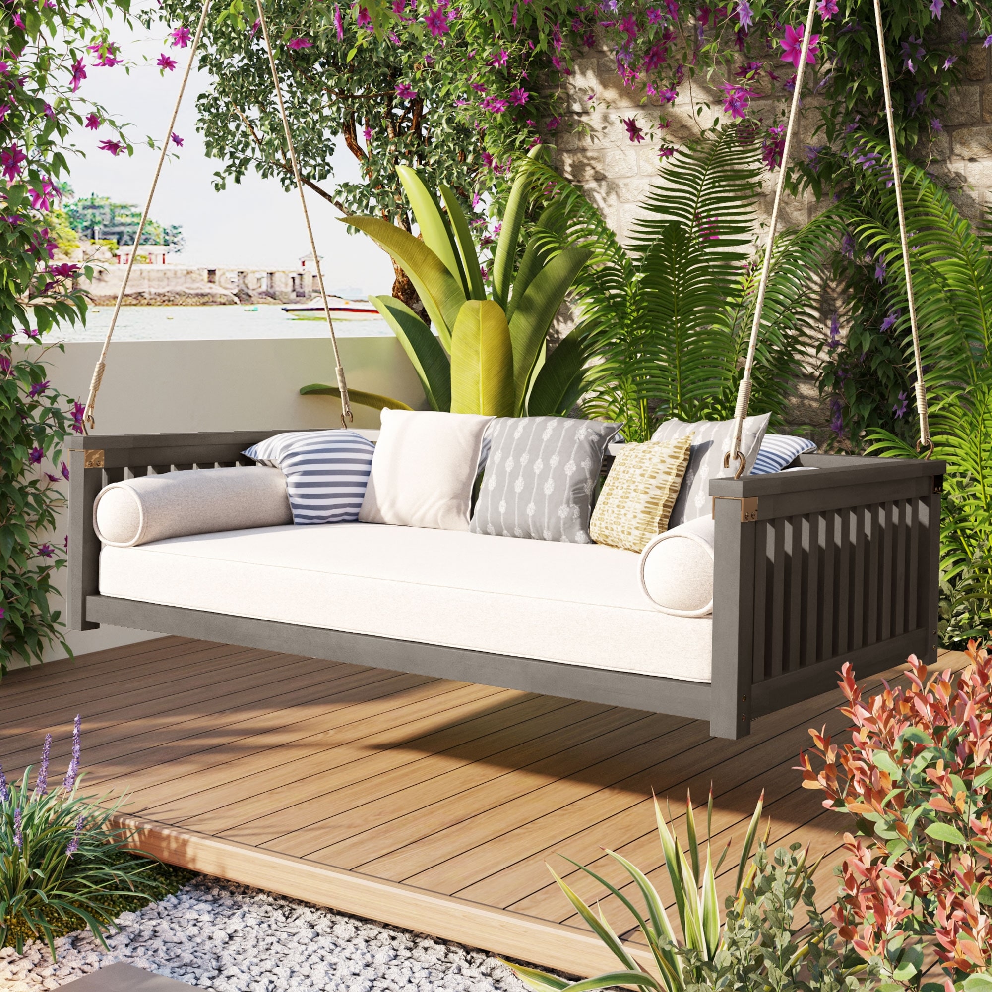 Cambridge Casual Logan Teak Wood Outdoor Swing Daybed with Cushion - On ...