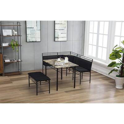 Gareth Black Upholstered Metal Breakfast Nook Set - Overstock - 19561245