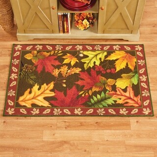 Lovely Fall Colored Leaves Print Design Accent Rug - 27" x 45" - Bed ...