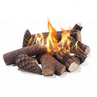 9 Pcs Ceramic Wood Fire Pit Logs for Indoor or Outdoor - Bed Bath ...