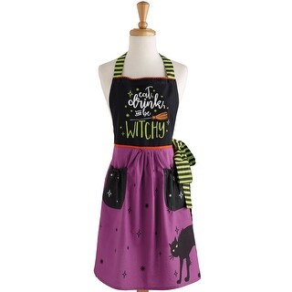 Black Cat Be Witchy Halloween Kitchen Apron - 35" - Purple and Black ...