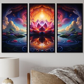 Designart - Majestic Pink Lotus Glorious Magical Sunset - Lotus Framed ...
