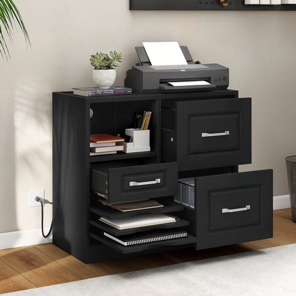 Moasis 3-Drawer File Cabinet w/ Charging Station, Home Office Filing ...
