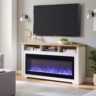 70" Wood & Glass Modern Fireplace TV Stand with Smart Electric Insert ...