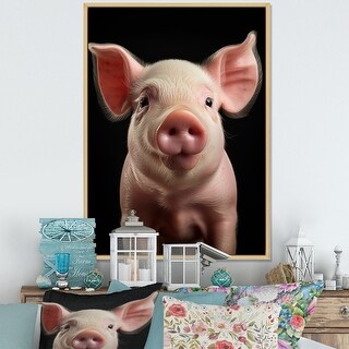Designart "Pink Curious Snout Pig" Animals Pig Framed Wall Art Living ...