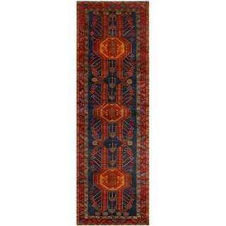 Fine Vintage Distressed Bulent Navy/Orange Runner - 3'7" x 11'4" - Bed ...