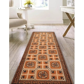 Hand Knotted Greek Key Border BeigeTibetan Wool Transitional Area Rug ...