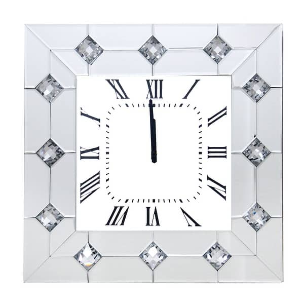 Modern Faux Rhinestones Wall Clock Roman Numerals Analog Clock Square ...