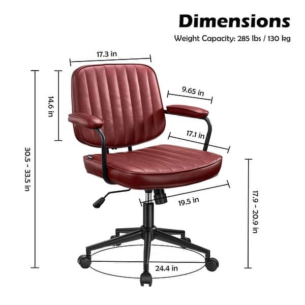 Mid Century Office Chair Leather Desk Chair Burgundy Office Desk Chair ...