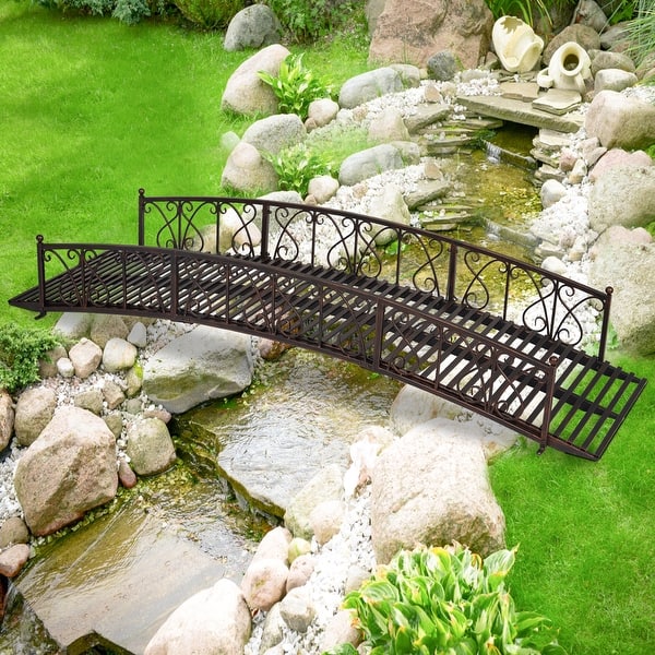 8 Ft Arched Metal Garden Bridge, Outdoor Decorative Decor Garden Arch ...