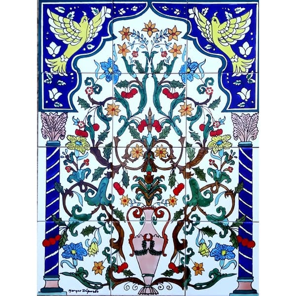 18x24 Cheering Doves Design Backsplash 12pc Mosaic Tile Wall Mural ...