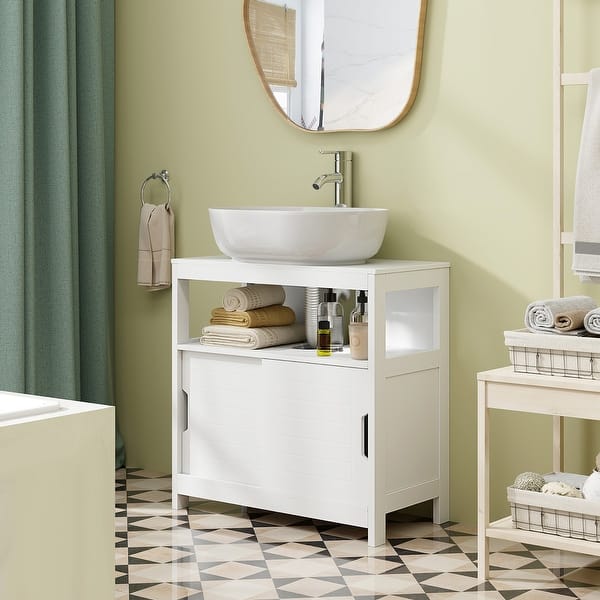 Gymax Under Sink Vanity Cabinet w/ U-shaped Cut-out Design 2 Sliding ...