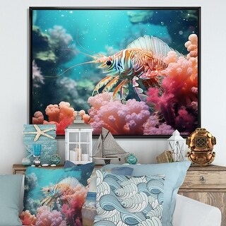 Designart "Mantis Shrimp Dance I" Coastal Coral Under Water Framed ...