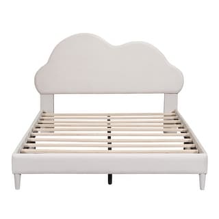 Full Size Upholstered Cloud-Shape Bed w/ Velvet Panel Bed & Headboard ...