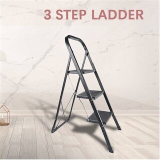 3 Step Ladder Folding Step Stool with Wide Anti-Slip Pedal Black - Bed ...