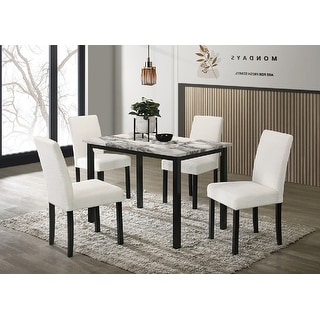 5pc Wool Table Dining Set,Fabric Upholstered 4x Chairs+Faux Marble Top ...