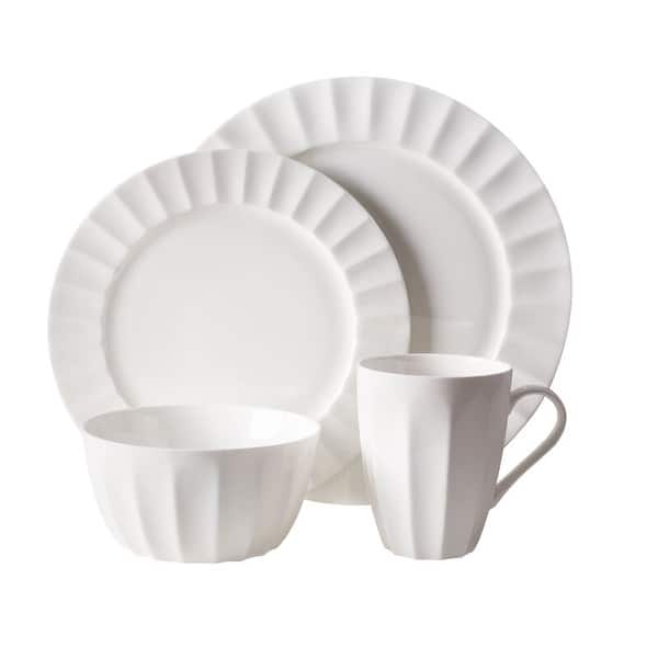 Nevaeh White by Fitz and Floyd Fluted 16PC Dinnerware Set, Service for ...