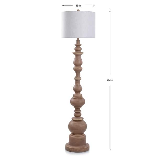 Natural Oak Floor Lamp - Traditional Polyresin Base - Natural Cream ...