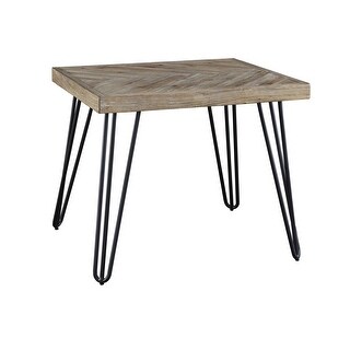 27 Inch Side End Table, Herringbone Wood Top, Black Hairpin Metal Legs ...