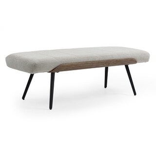 Bevin Beige Washed Woven Fabric Bench with White Washed Wood Accents ...