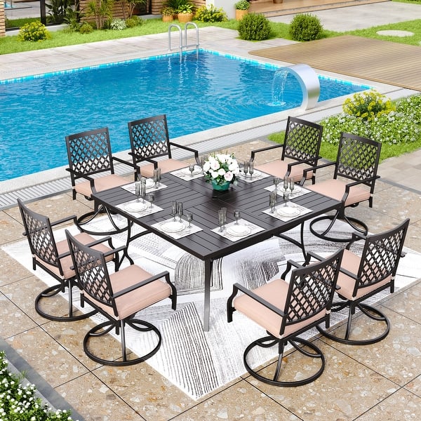 MAISON ARTS 9-Piece Patio Dining Set, 60 Inch Square Metal Table and 8 ...