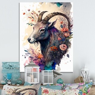 Designart 'Cute Goat Floral Art II' Animals Canvas Wall Art - Bed Bath ...