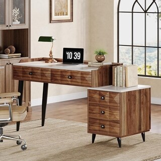 55.12" Computer Desk, Extendable Home Office Desk with 5 Drawers Study ...