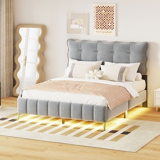 Elegant Platform Bed with LED Frame and Stylish Mental Legs - Bed Bath & Beyond - 39988599